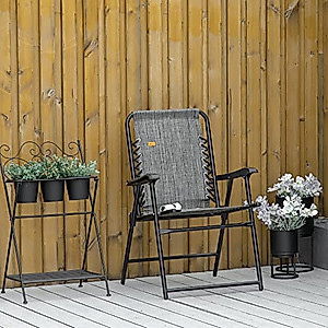 Outsunny Patio Folding Chair, Outdoor Bungee Sling Chair w/Armrests, Portable Lawn Chair for Camping, Garden, Pool, Beach, Backyard, Gray