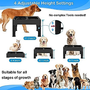 ikuso 2-in-1 Elevated Slow Feeder Dog Bowls 4 Height Adjustable Raised Dog Bowls with No Spill Water Bowl and Non-Skid Silicone Mat Non-Toxic Slow,Mess Proof,Non-Tip，Protect Dog Spine
