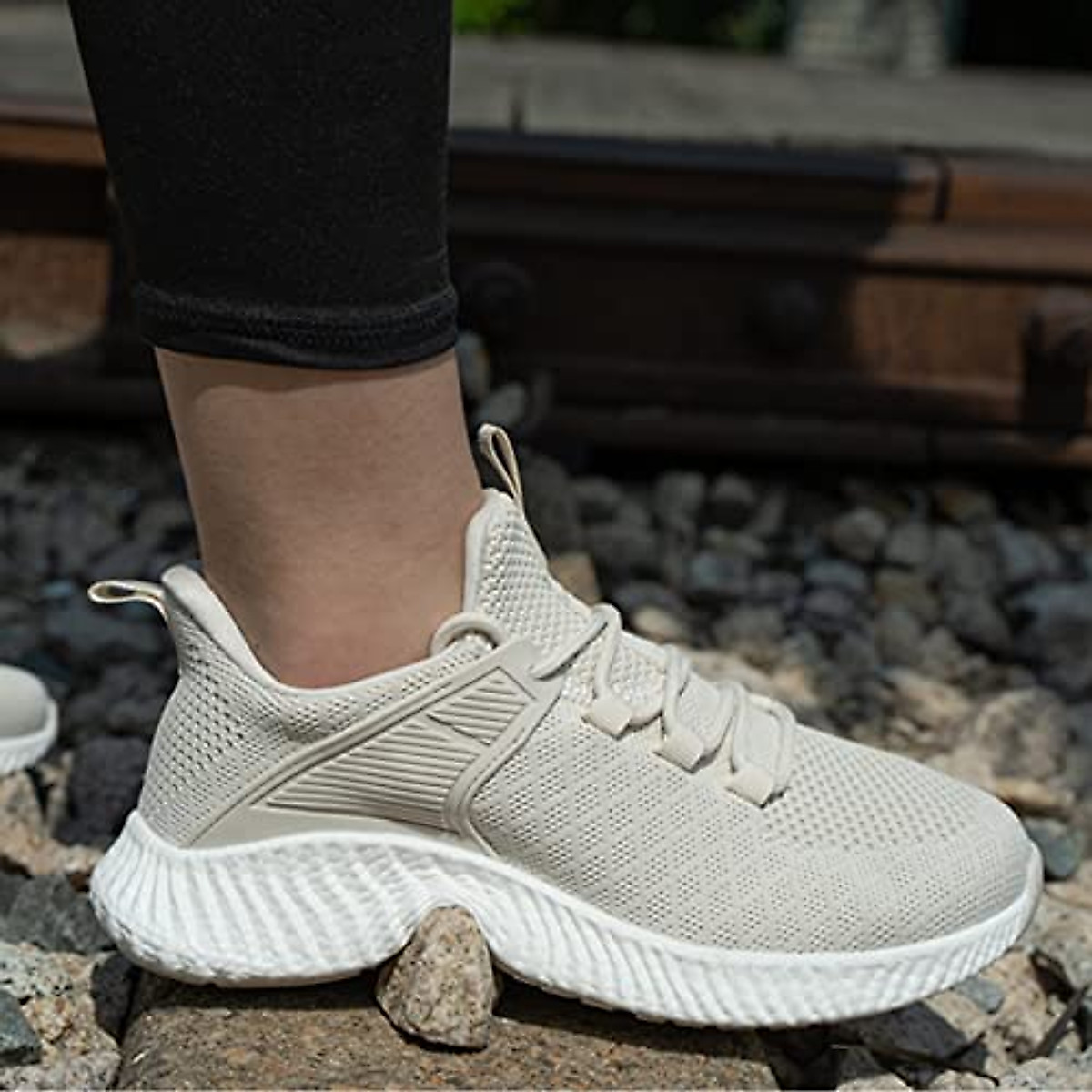 Womens Workout Running Shoes - Breathable Comfortable Lightweight Shoes Tennis Sneakers for Walking Gym Work Beige