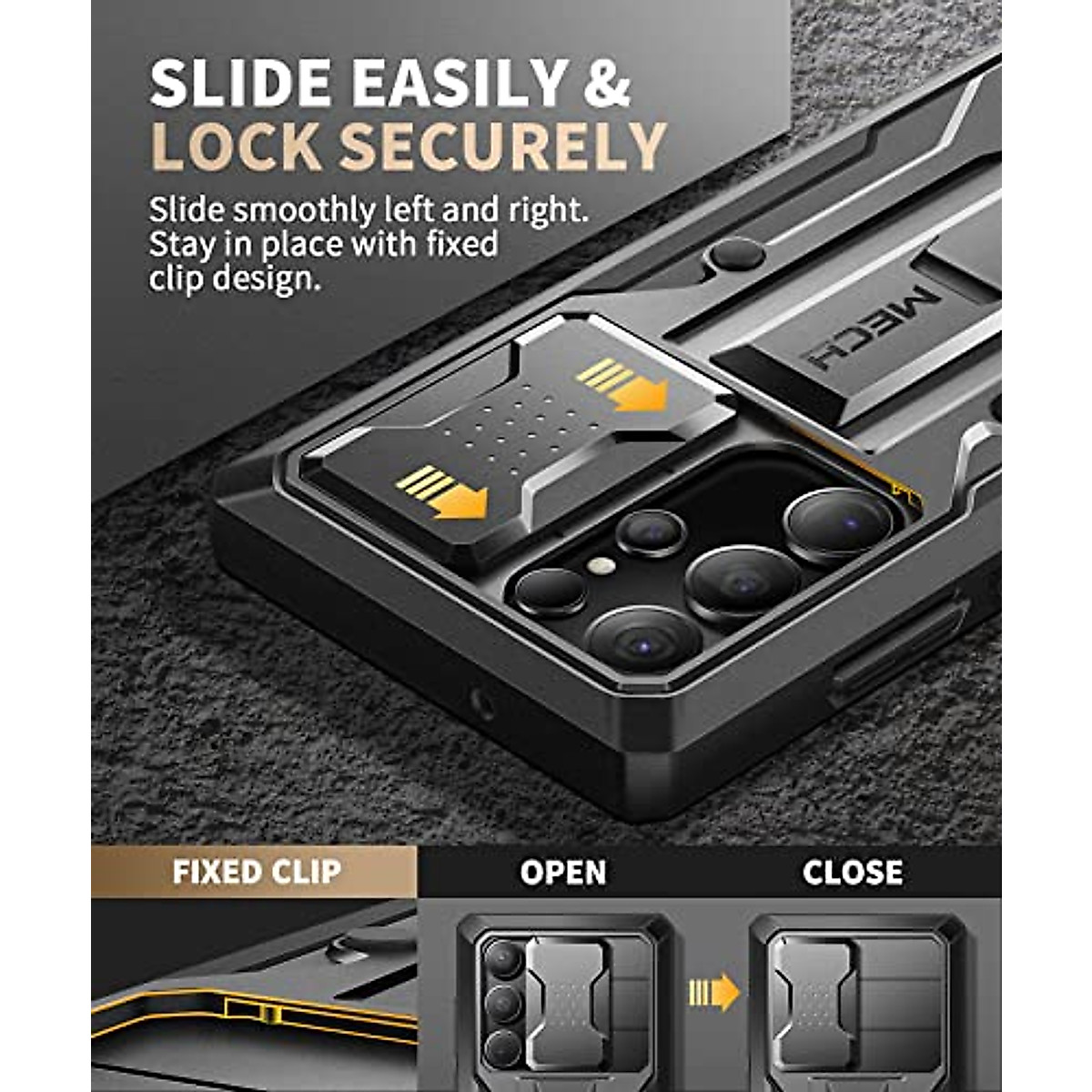 Tongate for Samsung Galaxy S23 Ultra Case with Sliding Camera Cover, [with Front Frame] Dual Layer Military Grade Protection Belt-Clip & Kickstand Phone Case for Galaxy S23 Ultra, Black