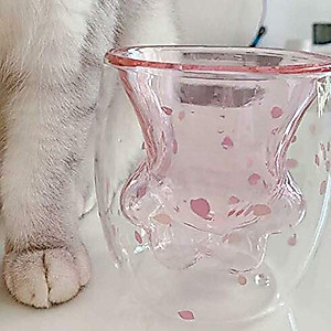 Cat Paw Cup Cute Mug Sakura Cup Double Wall Coffee Mugs Cat Foot Milk Glass Sakura Cup Gift for Coffee Tea