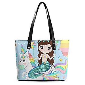 Womens Handbag Mermaid Unicorn Leather Tote Bag Top Handle Satchel Bags For Lady