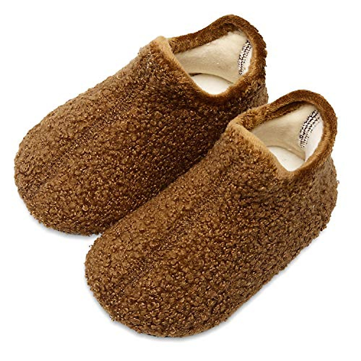 Scurtain Kids Toddler Slippers Socks Artificial Woolen Slippers for Boys Girls Baby with Non-Slip Rubber Sole 2026 Brown 5.5-6 Toddler