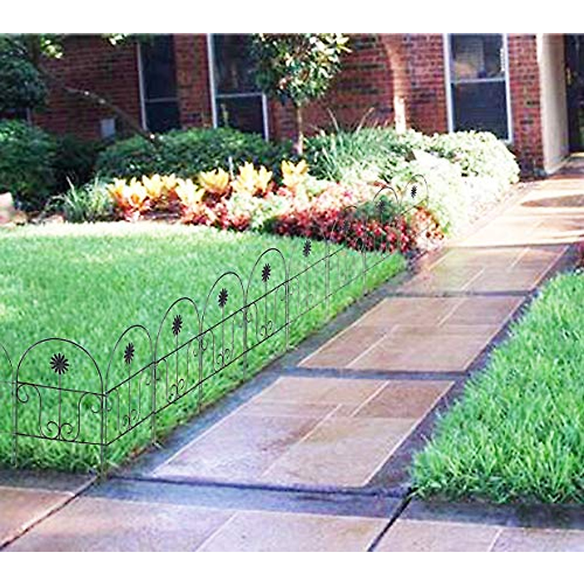 VOTENVO Decorative Garden Fence 18”x 13”x 4 Panel, Iron Fence Garden Landscape Edging Lawn Border Decorative Gardening Fence for Flower Bed, Pets, Outdoor (4 Pack-Black) (18in x 7ft)