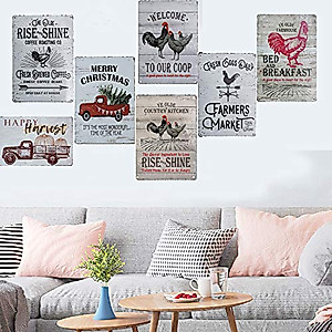 PXIYOU Welcome to Our Coop Chicken Sign Retro Vintage Metal Tin Signs Rustic Farmhouse Country Wall Art Sign 8X12Inch