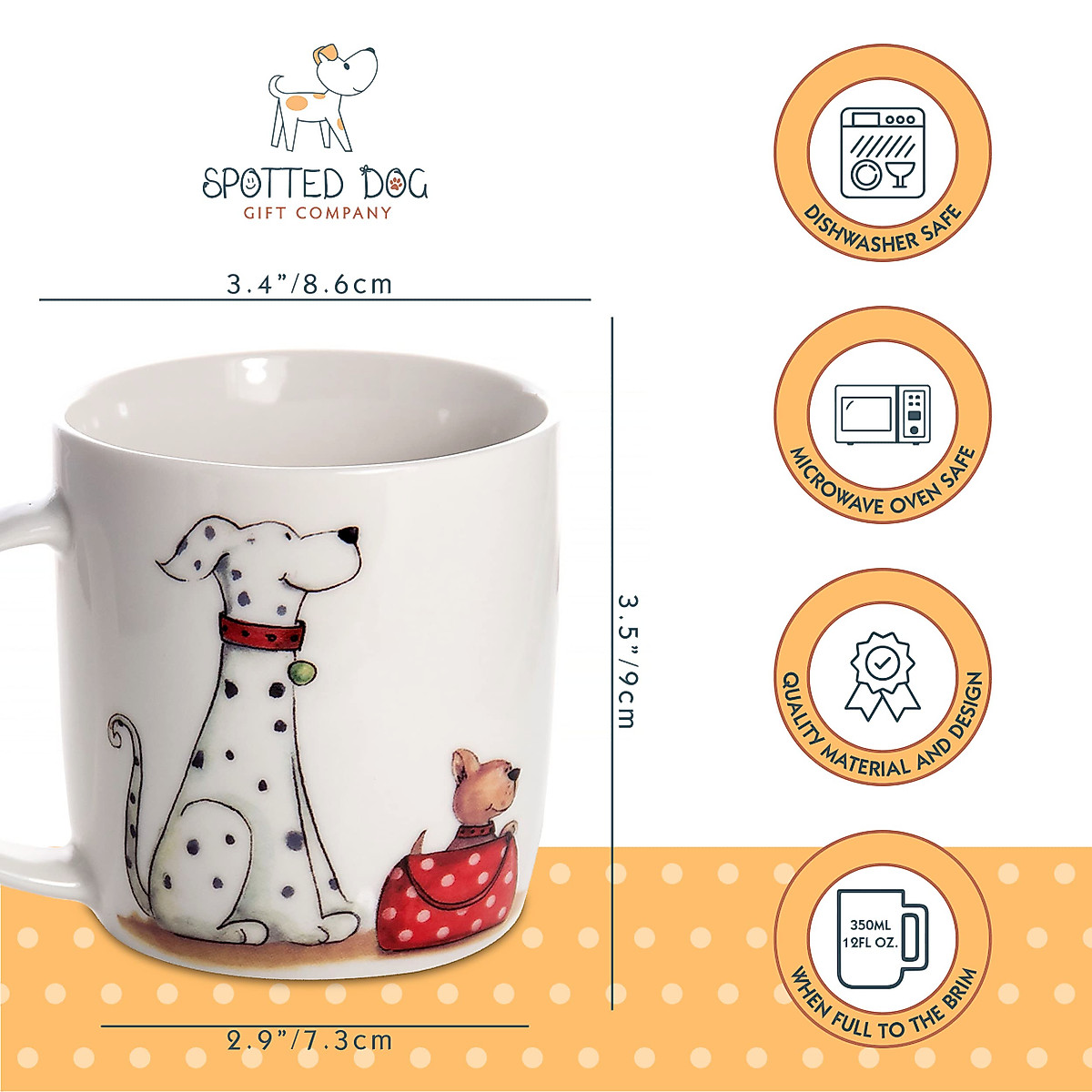 SPOTTED DOG GIFT COMPANY Dog and Cat Coffee Mug Set, 12 oz Cute Mugs Ceramic Porcelain China Coffee Tea Cups, Animal Themed Gifts for Cat Lovers and Dog Lovers Women Men, Set of 2