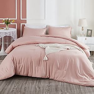 Litanika Pink Twin Comforter Set for Girls, 2 Pieces Kids Blush Plain Bedding Comforter Set, All Season Bed Set (66x90In Comforter & 1 Pillowcase)