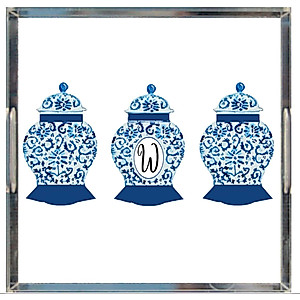 Acrylic Vanity Serving Tray ; Chinoiserie Ginger Jars Jar Acrylic Serving Tray ; Tuscan Acrylic Vanity Tray ; Monogram Vanity Tray ; Decorative Trays for the Kithen and Bathroom