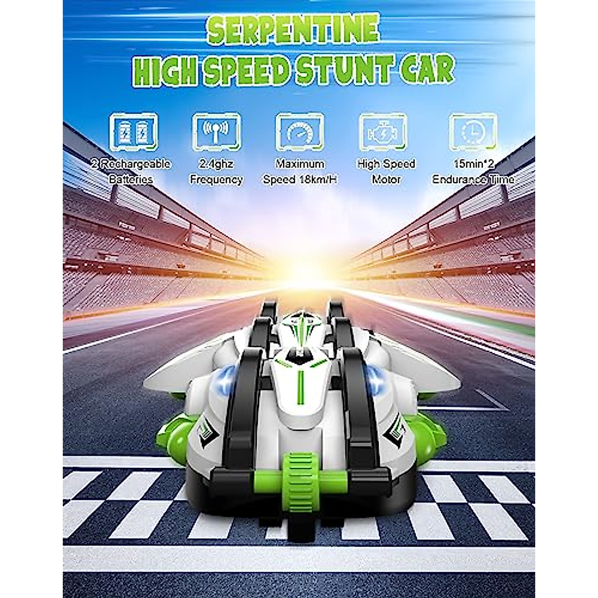 2023 Remote Control Car Snake 360° Rolling - RC Stunt Snake Car with LED Lights，2 Batteries 60+min，Indoor/Outdoor Toys for Kids Ages Age 6-12，Gifts for Christmas Birthday