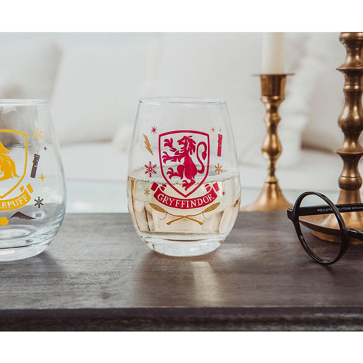Silver Buffalo Harry Potter Hogwarts House Colors 12-Ounce Stemless Wine Glasses, Set of 4 | Holds 20 Ounces