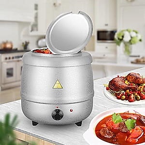 Valgus Commercial 10.5QT Soup Kettle, Electric Countertop Food Soup Warmer with Stainless Steel Hinged Lid and Detachable Pot for Home, Catering, Restaurants, Silver
