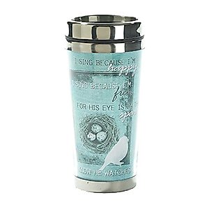 Teal His Eye is on the Sparrow 16 Oz. Stainless Steel Insulated Travel Mug with Lid