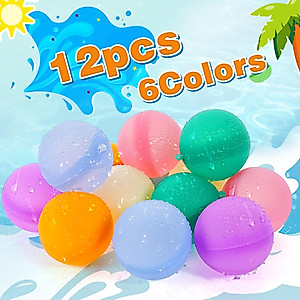 12Pcs Reusable Water Balloons - Silicone Self-Sealing Water Balls, Refillable Water Balls for Boys and Girls, Soft Water Bombs Fun Outdoor Beach Bath Water Toys Summer Swimming Pool Party Supplies