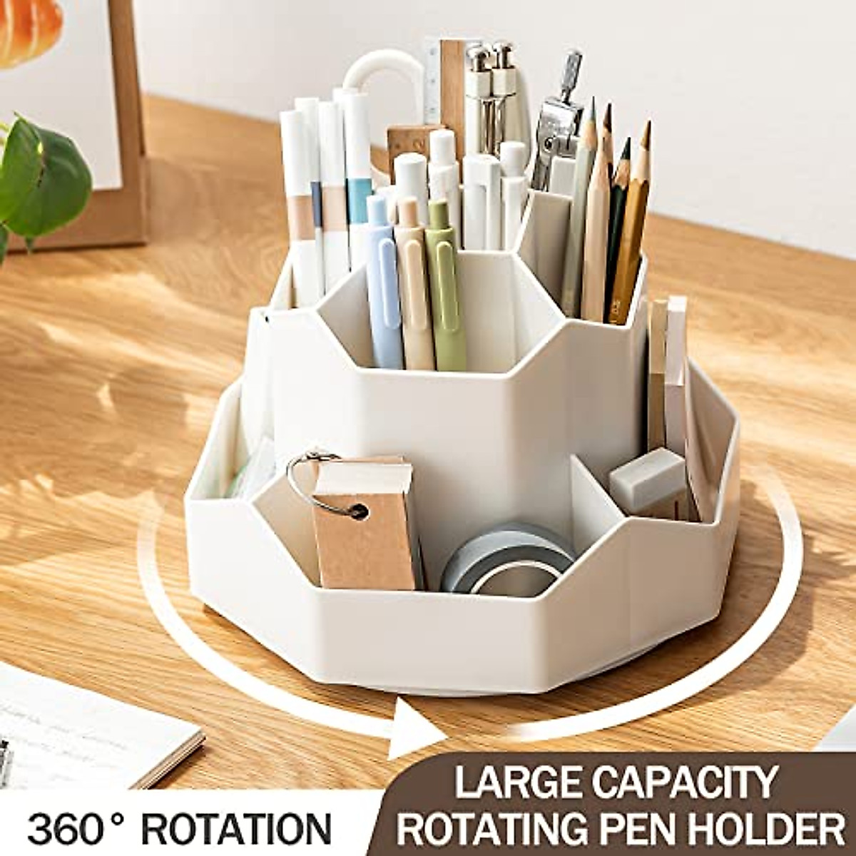 INSTOME Desktop Organizer with Pencil Holders,360°Rotating Pen Holder for Desk Organizer,9 Compartments and Makeup Brush Holders,Multifunctional Office Supplies for Home,Teachers and School