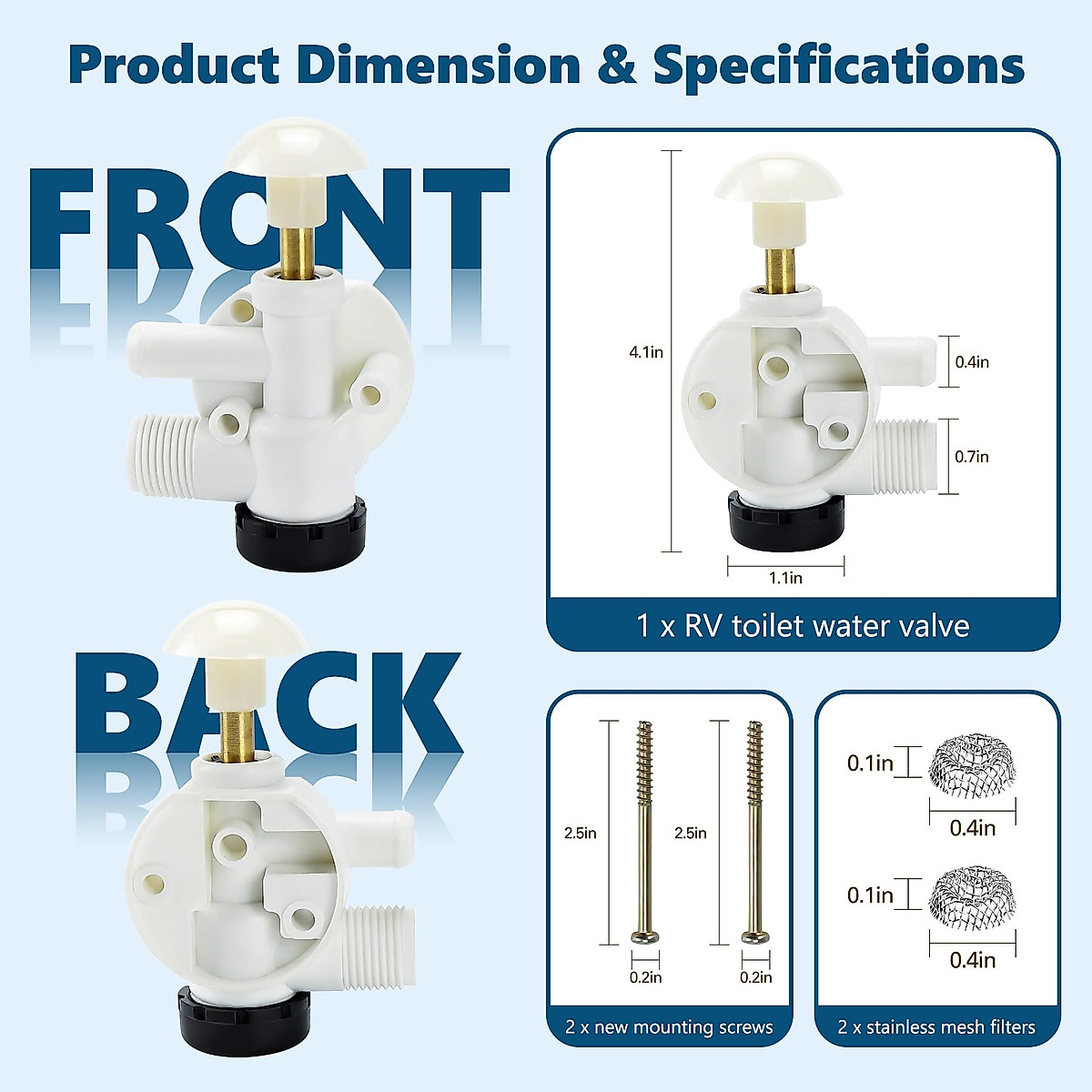 Funmit 385314349 RV Toilet Water Valve Kit Replacement for Pedal Flush Toilets for Camper, Trailer, Boat | Premium Performance in Prevention of Leakage | Increased Freeze Resistance