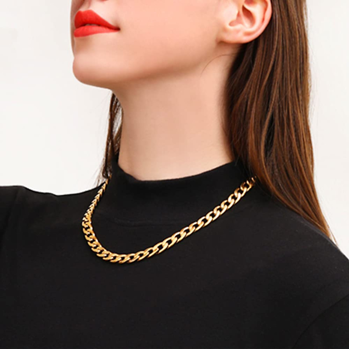 Sanglarst Gold Chain Necklace, 22 Inch Golden Ultra Luxury Looking Feeling Real Solid 14K Gold plated Curb Fake Neck Chain for Party Dancing (Gold 1CM)