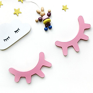 A Pair of Eyelash Wall Decoration Eyelash Wall Stickers Sleepy Eyes Wall Decor Wooden Decal Props for Christmas Decoration Kids' Bedroom Children' Garment Shop (Pink)