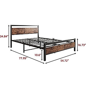 HOJINLINERO Full Size Bed Frame with Headboard, Heavy Duty Platform Bed Frame Full Reinforced Steel Square Tube Platform Strong Slats Support/No Box Spring Needed,Black