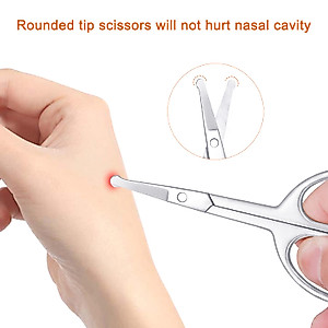 Nose Hair Scissors, Ear Hair Facial Hair Scissors, Eyebrow Grooming Scissors, Stainless Steel Small Beauty Trimming Scissors, Curved and Rounded Scissors, Mirror, Travel Case, Tweezer, Men and Women