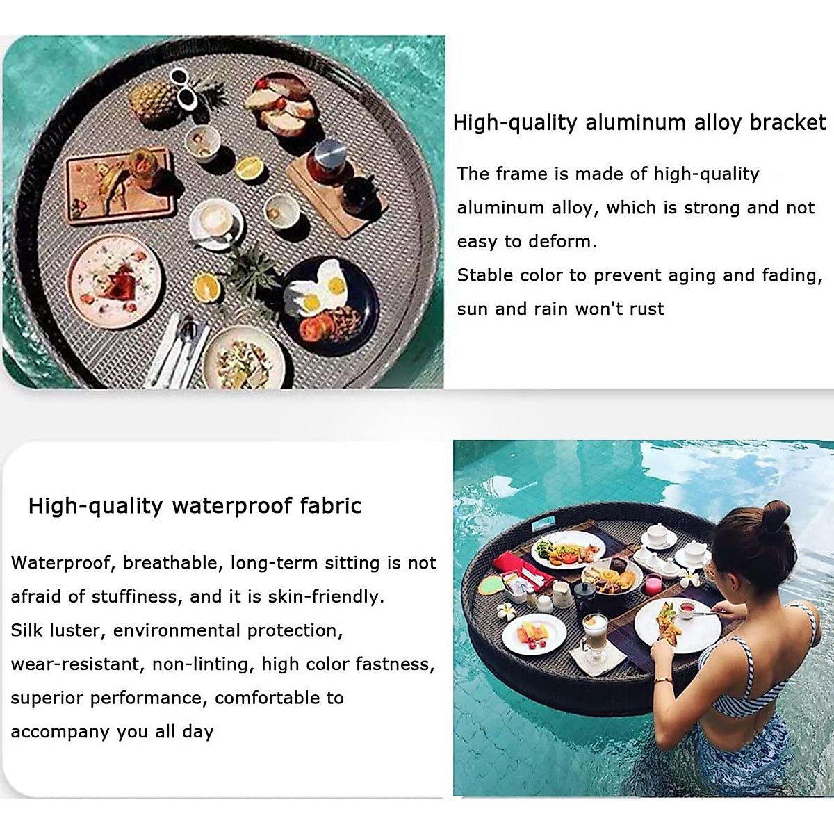 Floating Serving Tray Table,Swimming Pool Floating Serving Tray,Floating Rattan Woven Food Tray with Handles,Heart-Shaped Rattan Woven Serving Tray,Apricot