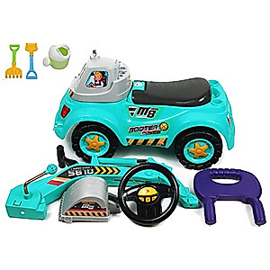 POCO DIVO Blue Digger Scooter, Ride-on Excavator, Pulling cart, Pretend Play Construction Truck