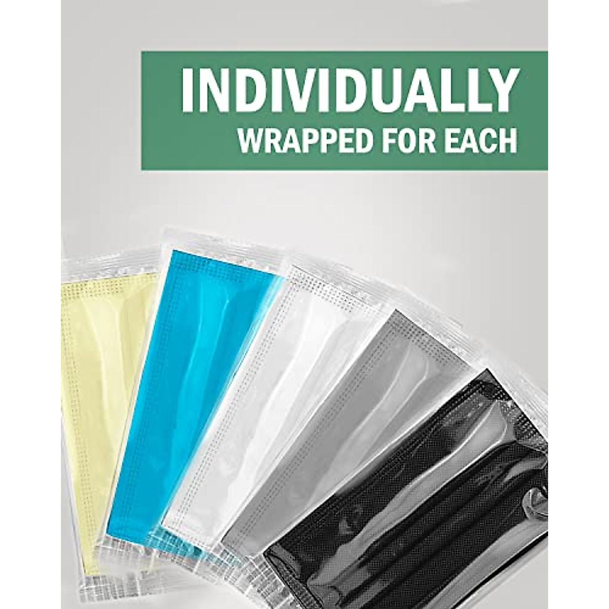 EG ECOGUARD Face Masks Disposable Made in USA, 4 Ply 5 Colored Masks Individually Wrapped Face Mask Breathable Comfortable Disposable Face Masks for Adults Men Women, 50 Pack