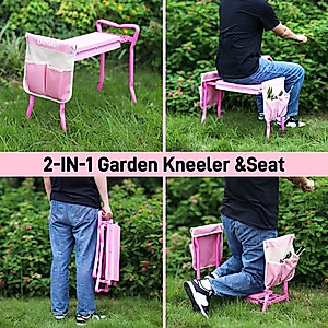 Besiter Garden Kneeler and Seat, Heavy Duty Garden Stool with EVA Foam Pad Protects Knees Back, Folding Gardening Kneeler Bench and Sitting for Camping Great Gifts for Seniors, Women (Pink Seat Only