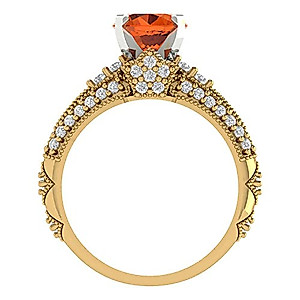 Clara Pucci 2.04 carat Round Cut Solitaire accent Simulated Red Ruby Wedding Anniversary Bridal ring band set 14k 2 Tone Gold 11