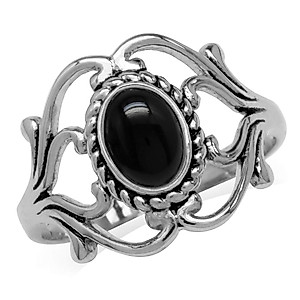 Silvershake Genuine Black Onyx 925 Sterling Silver Victorian Style Rope Ring Size 8