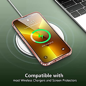 SPIDERCASE [3 in 1 Designed for iPhone 13 Pro Max Case, [Crystal Clear Not Yellowing][with 2 Pcs Tempered Glass Screen Protectors & 2 Pcs Camera Lens Protectors] Slim Thin Case (Rose Gold)