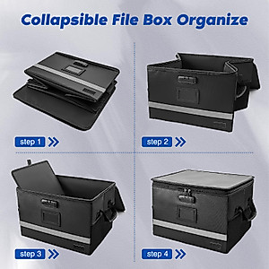 Fireproof Document Box with Lock, Waterproof File Safe Box Anti-Static Collapsible Portable Office Home File Cabinet with Reflective Strip for important Hanging Letter & Legal Folder Certificate