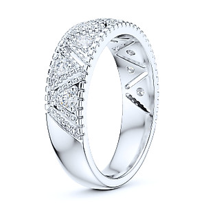 PRSTANI 5.5mm Wide Sterling Silver Vintage Milgrain Simulated Round Brilliant Cut Diamonds Unisex Wedding Ring (5.5)