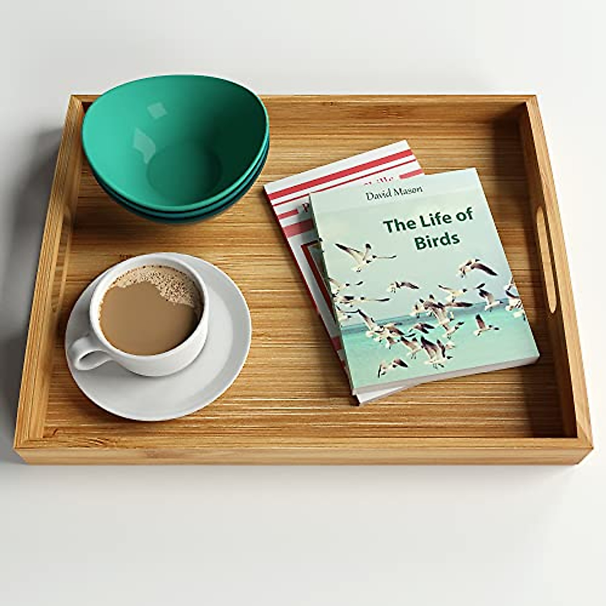 Set of 3 Large Bamboo Serving Trays – Large Serving Tray with Handles – Coffee Table Tray – Food Tray – Bed Tray