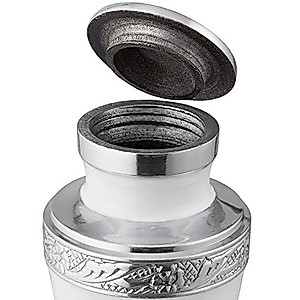 Reminded Small Cremation Urns for Human Ashes, Mini Keepsake Set of 4 White and Silver with Velvet Case