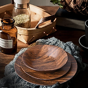 Melamine Dinnerware Sets ​Clearance - 12 pcs Melamine Plates Indoor and Outdoor use Wood Grain Plates and Bowls Dinnerware Sets Summer Fall Camping Dish Set for 4 Dishwasher Safe (Brown)