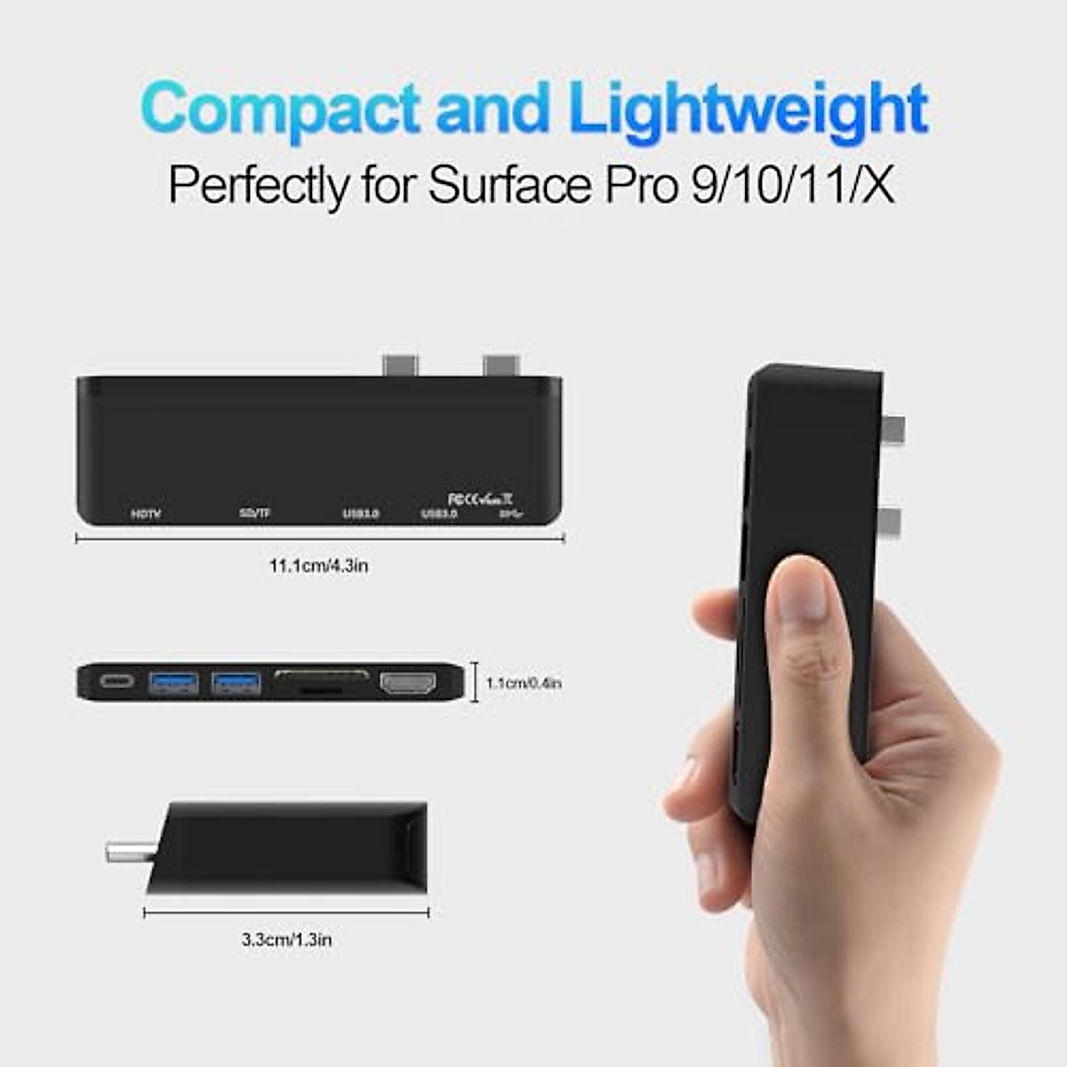 Surface Pro 9/10/11/X Accessories, Surface Pro 9 Docking Station with 4K HDMI, USB-C Thunerbolt 4 (Display+Data+PD Charging), 2 USB 3.0, SD/TF Card Reader for Surface Pro 9/Pro10/Pro11/ProX
