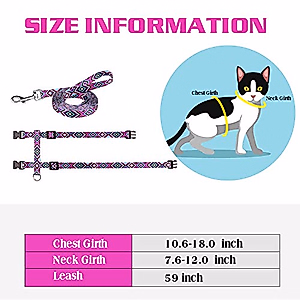 Cat Harness and Leash Set Geometric Pattern Escape Proof Adjustable for Kitty Outdoor Walking(Purple)
