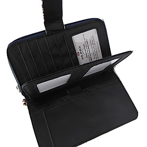 Women's Faux Leather ALL IN ONE WALLET RFID Clutch Ladies ib671x (Blue Floral)