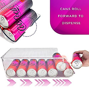 SCAVATA Skinny Can Organizer for Refrigerator, Tall Skinny Soda Pop Can Container Holder Dispenser with Lid for Fridge Pantry Rack Freezer, Clear Plastic Storage Bins-Holds 12 Slim Skinny Cans