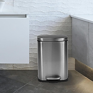 TARUNMO Bathroom Trash Can with Lid, 5L/1.3 Gal Stainless Steel Small Trash Can with Lid for Bathroom, Step On, Soft Close, Fingerprint Resistant