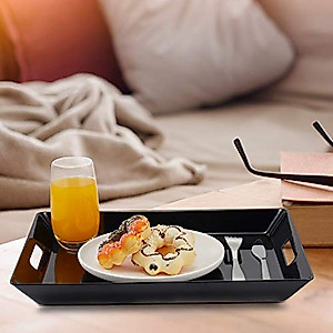 i BKGOO Black Large Tray,Melamine Serving Tray with Handles, Set of 2 Rectangular Tray for Food Organizer,Breakfast, Lunch, Dinner 15.5 x 12.2 x 1.6 inch
