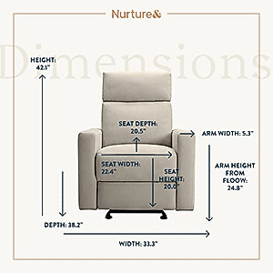 Nurture& The Manual Glider Premium Modern Recliner Nursery Glider Chair with Spill, Stain Proof Fabric | Designed with a Thoughtful Combination of Function and Comfort | Water Repellant (Ivory)