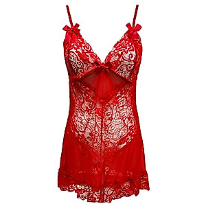 XJYIOEWT Lingerie Sets For Women Sexy With Stockings Plus Size Valentines Day Lingerie Jumpsuits For Women Women's Sexy Lips Print Criss Cross Lace Mesh Cut Out Garter Belt Lingerie Set wit Red