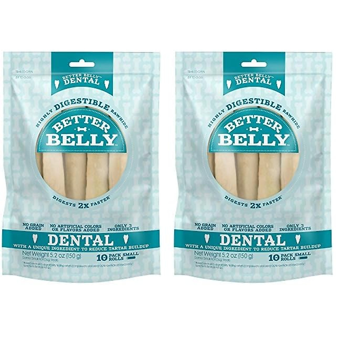 Better Belly Highly Digestible Rawhide Dental Chews, Treat Your Dog to a Chew with NO Artificial Colors or Flavors (Pack of 2)