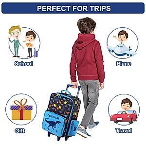VASCHY Kids Luggage for Boys, Cute Rolling Travel Carry on Suitcase for Toddlers/Children with Wheels 18inch Dinosaur