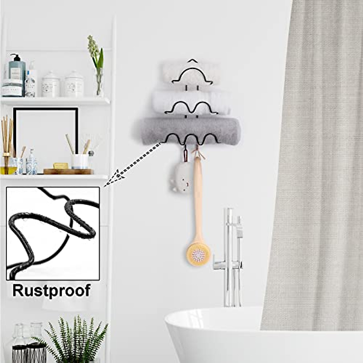 Oxdigi Towel Rack Wall Mounted Set of 2/Durable Metal Towel Holder/Extra Height Shelf Space for Bath Towels,Wine,Yoga Mats/Tree-Shaped Towel Organizer for Bathroom,Kitchen,Pool,Salon,Spa (Black)