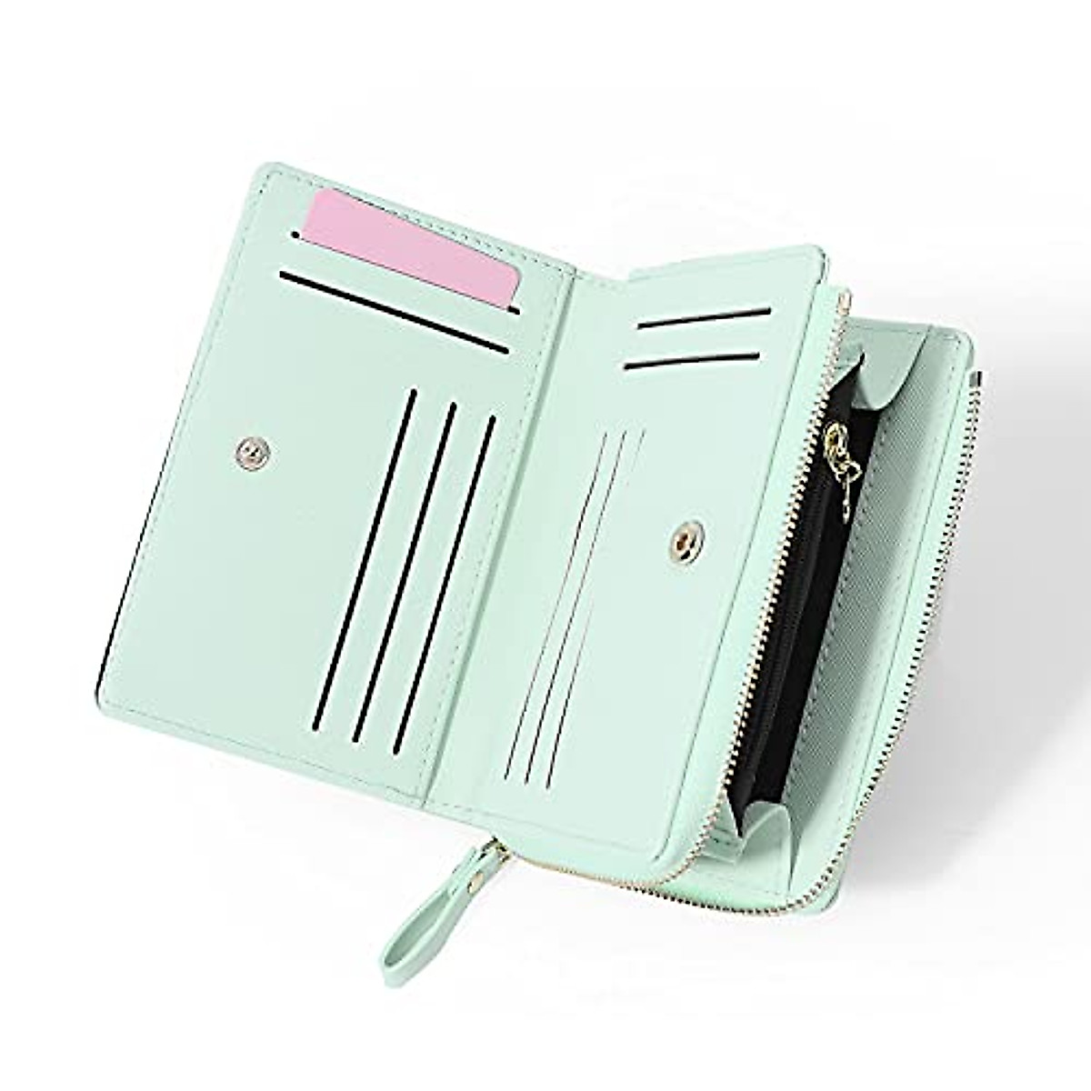 JIUFENG Women Zipper Wallet RFID Blocking Multi Purpose Coin Pouches Credit Card Holder Short Purses (Light Green)
