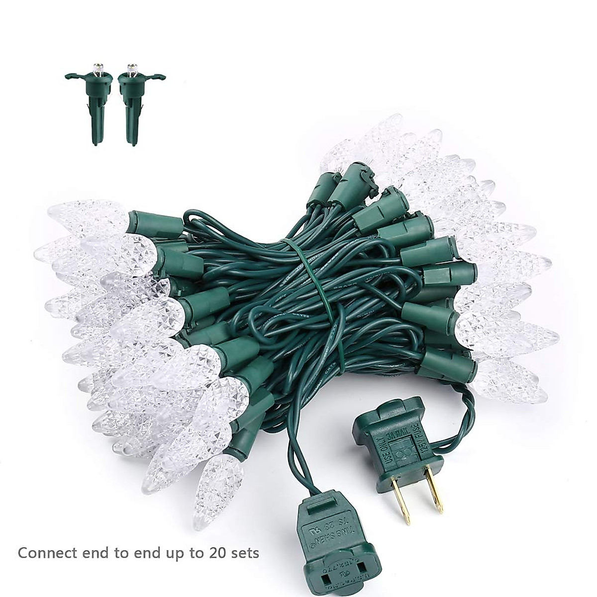 Brizled Upgrade Faceted C5 LED String Lights, 100 LED 33ft Mini String Lights, 120V UL Certified Clear Christmas Light Set for Indoor & Outdoor Decoration, Patio, Garden, Party and Holiday, Cool White