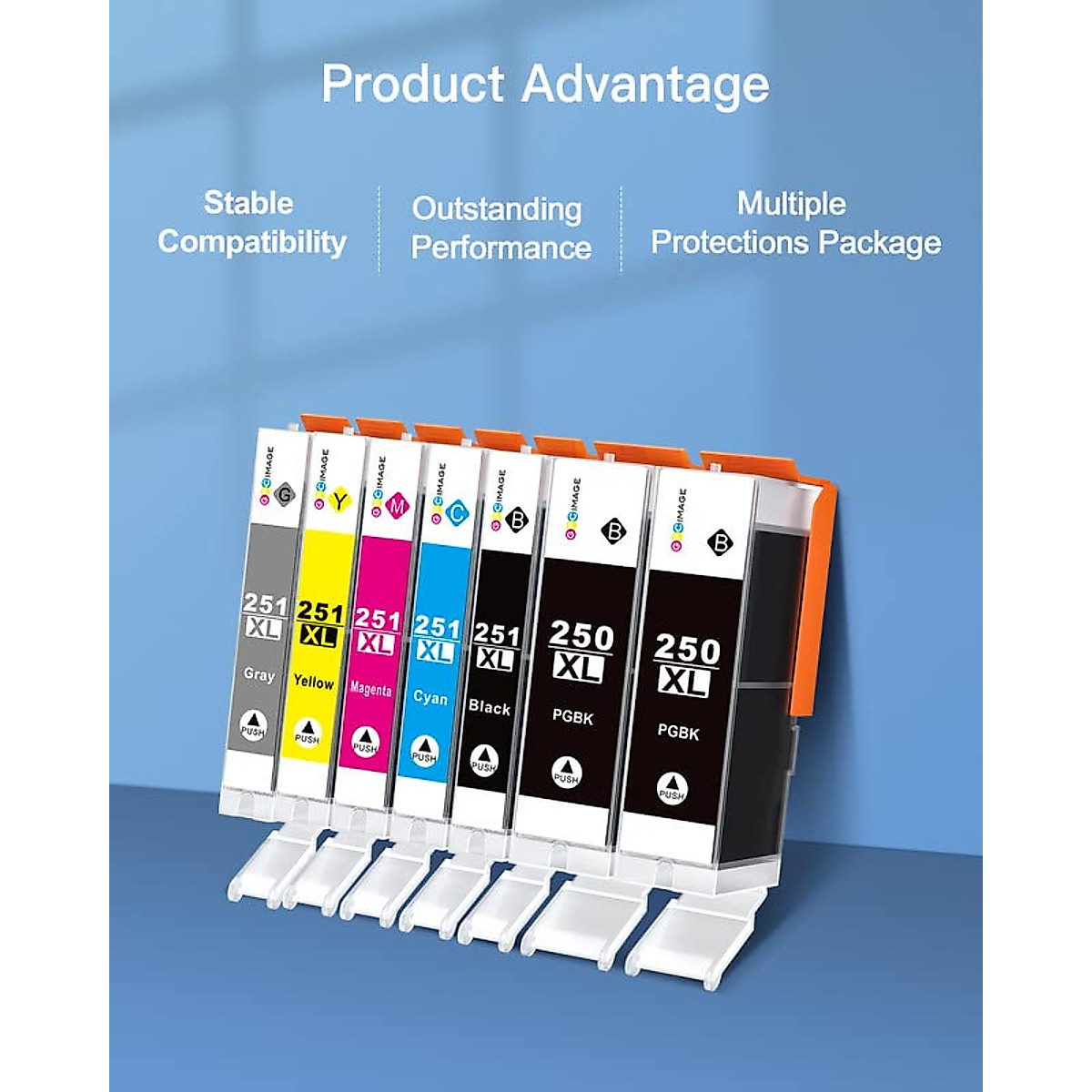 GPC Image Compatible Ink Cartridge Replacement for Canon 250XL 251XL PGI-250XL CLI-251XL Compatible with Pixma MX922 MG7520 MG5520 MG5420 MG6620 Printer Tray(4PGBK,2Black,2Cyan,2Magenta,2Yellow,2Gray)