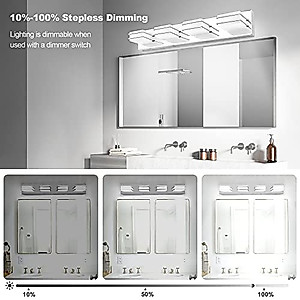 3 Color Temperature Dimmable Vanity Lights for Bathroom LED Chrome 4 Light Bathroom Vanity Light Fixtures Acrylic Stainless Steel Square Shade Bathroom Light Fixtures over Mirror, ETL Certificated